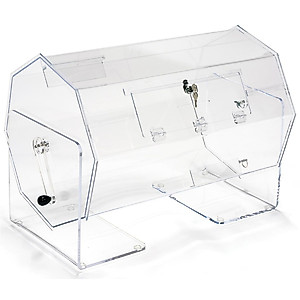 Displays2go Clear Acrylic Raffle Drum, Locking Door and Easy-Turn Lever - Large