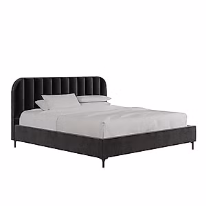 DHP Camilla Upholstered Platform Bed with Luxe Vertical Channel Tufted Headboard, No Box Spring Needed, King, Black Velvet