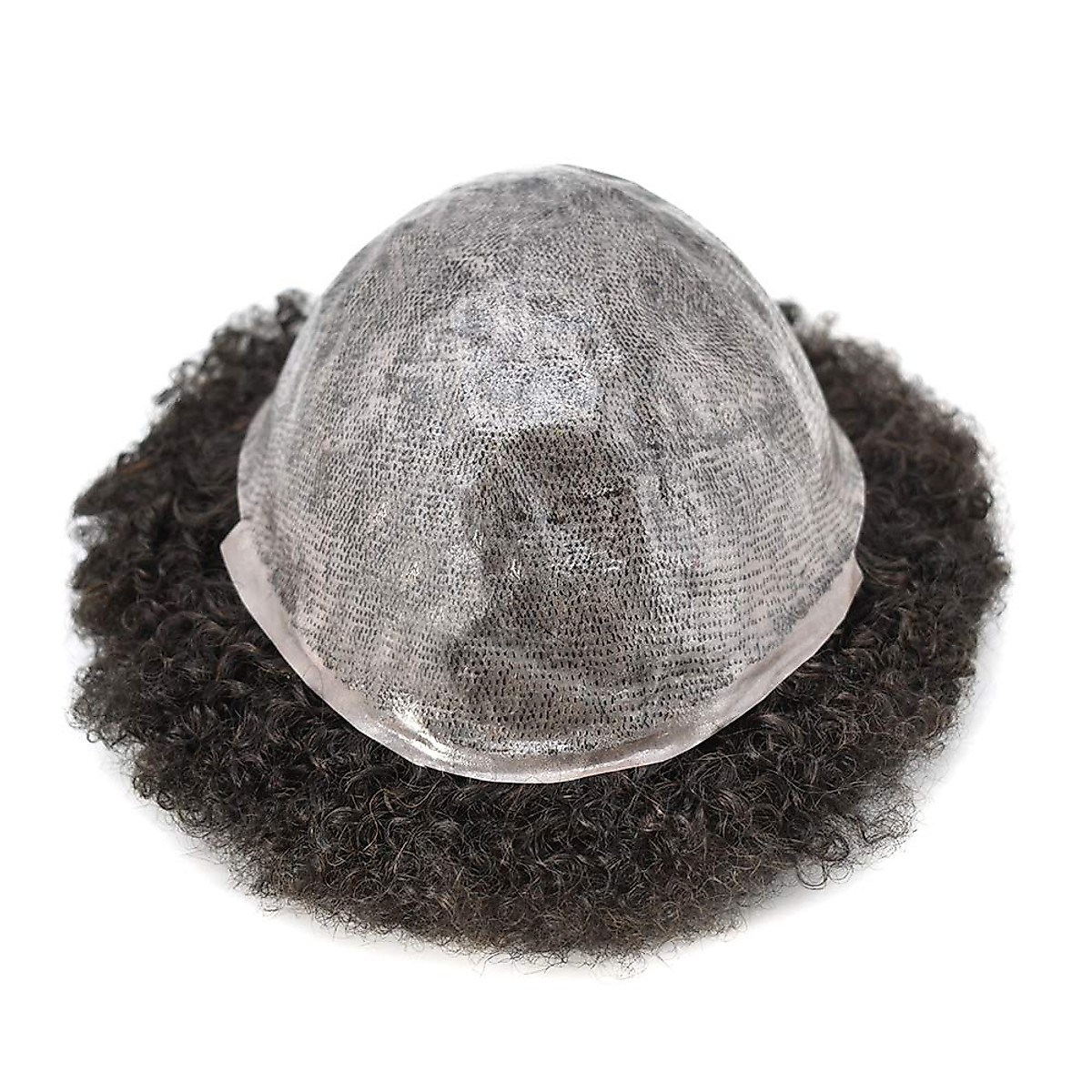 Curve Hair Afro Curl Mens Toupee Full Poly Skin Skin PU Injection Human Hair Replacement Systems African American THIN SKIN Man Weave Hair Unit 8X10inch (8"X10", 1Jet Black-10mm Wave Curl)