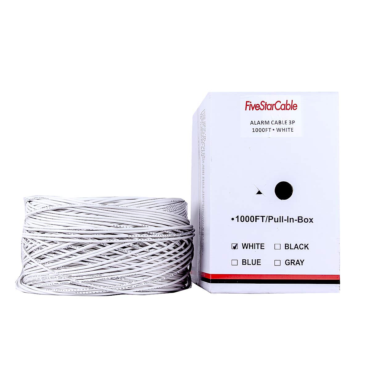 FiveStarCable 22-6 1000 Ft 22 AWG 6 Conductors Alarm Security Wire 22/6 22-6 Security Cable Alarm Audio Power Bulk Cable White