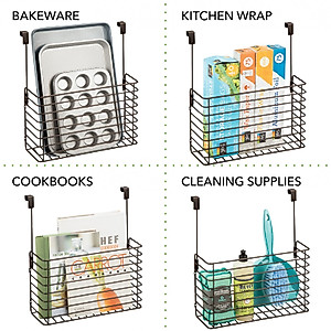mDesign Metal Wire Kitchen Bakeware Organizer Basket - Hang Over Cabinet Door - Storage for Baking Sheets, Cupcake Tins, Cutting Boards, Foil, or Plastic Wrap - Concerto Collection - Bronze