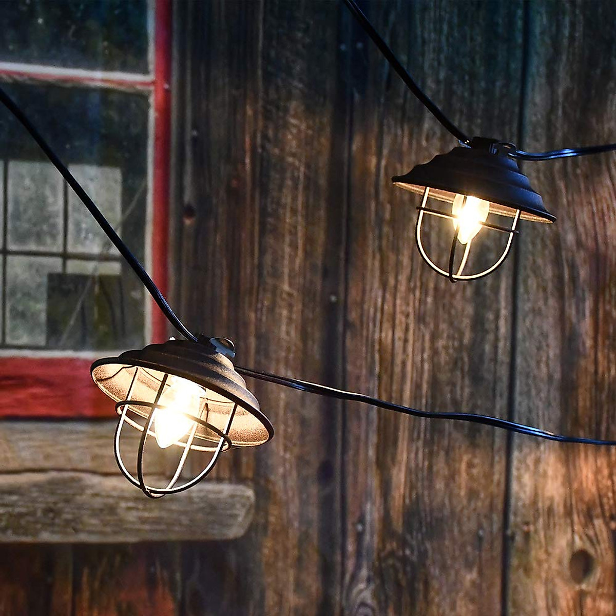LumaBase Electric Café String Lights with 10 Bronze Metal Shades