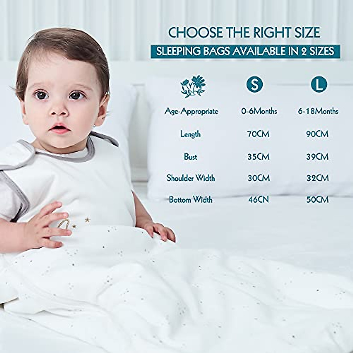 Baby Sleeping Bag for Winter, 100% Natural Cotton Wearable Blanket, 2.5 Tog Swaddle Transition for Infants and Toddlers