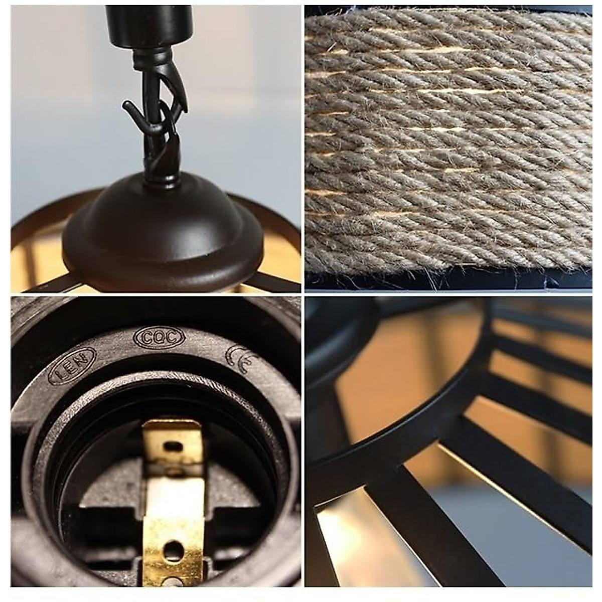 KEFA Battery Operated Pendant Light with Remote,Hemp Rope Chandelier Pendant Lights Kitchen Island No Hardwired,Cordless Hanging Lights for Living Room，Restaurant (Size : 1 Pack)