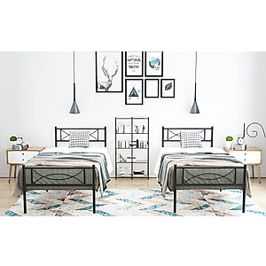 GIME (2 Piece) Twin Bed Frames No Box Spring Needed Mattress Foundation Single Bed with Headboard