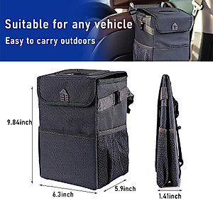 Kewucn Car Trash Can with Lid, Waterproof Mini Auto Garbage Can, Leak-Proof Vehicle Organizer and Storage Pockets, Hanging Collapsible Trash Bin, Universal Accessories for Most Cars (Gray)