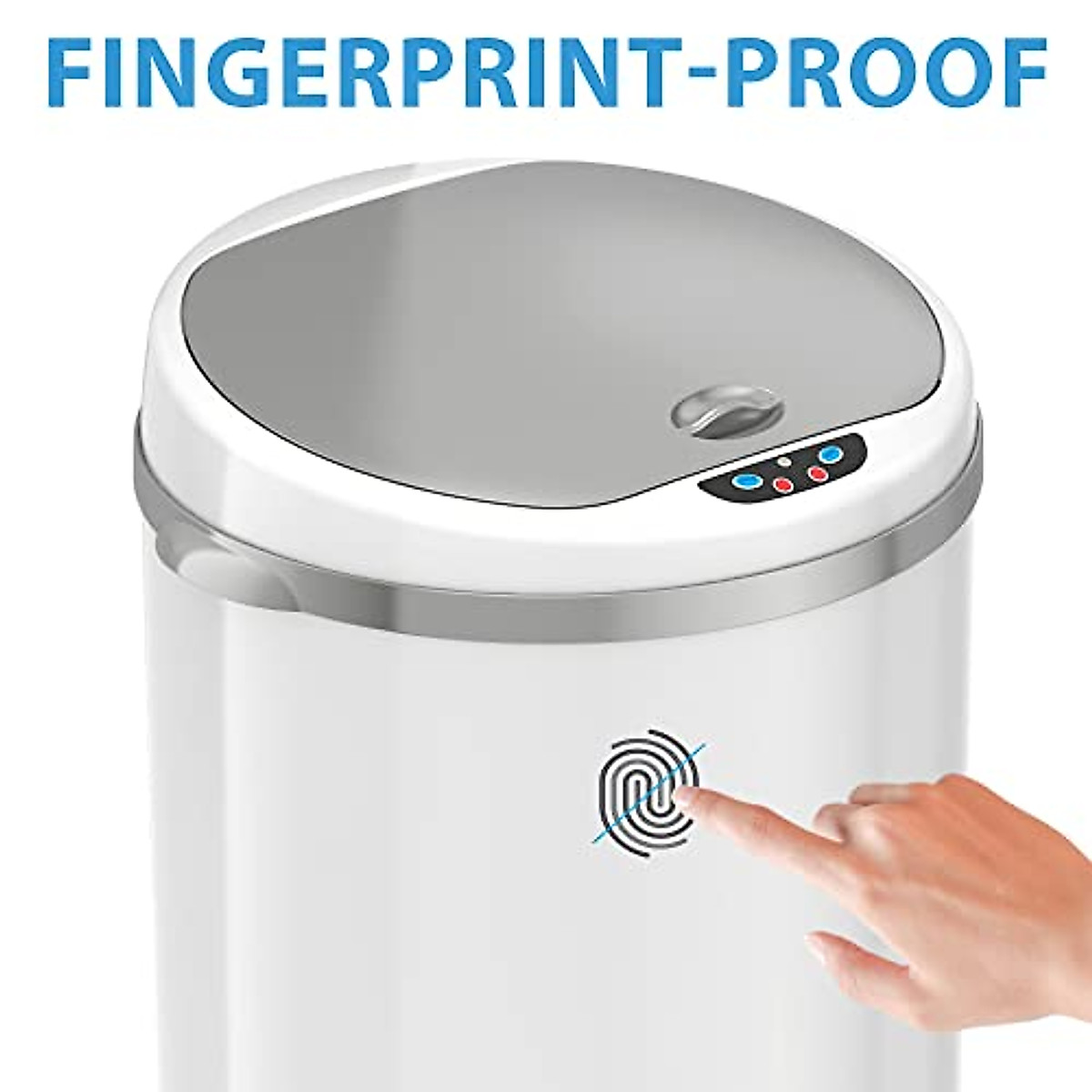 iTouchless 13 Gallon Touchless Sensor Trash Can with Odor Filter System, Round Steel Garbage Bin, Perfect for Home, Kitchen, Office, Alpine White 13 Gal