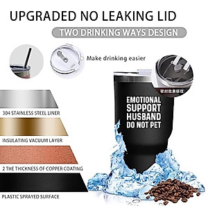 liabiliies Emotional Support Husband Do Not Pet Tumbler Coffee Tumblers 30 oz Tumbler with Lid and Straw Insulated Tumblers Stainless Steel Tumbler