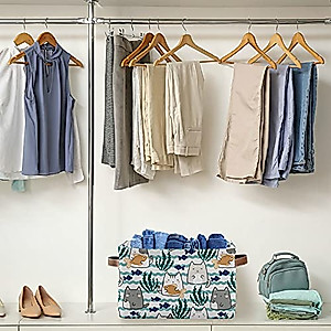 MNSRUU Storage Basket Kawaii Cute Cats Collapsible Organizer Basket with PU Handles, Waterproof Nursery Laundry Basket，1 Pack