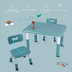 RedSwing 3 in 1 Kids Table and Chair Set, Multi Activity Drawing Table with 2 Chairs for Toddlers, Plastic Height Adjustable Play Table with Storage Bins, Blue