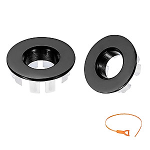 uxcell 2pcs Sink Overflow Rings, Bathroom Kitchen Basin Trim Bath Sink Hole Round Brass Overflow Drain Cover Insert in Hole with a Drain Cleaner Tool (Matte Black)