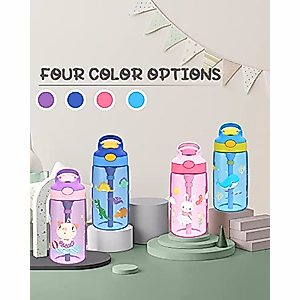 A+ Choice Kids Water Bottle with Straw & Handle - 16 oz BPA Free Kids Water Bottles, Spill Proof, Easy-Clean, Dishwasher Safe - Cute Rabbit Pink