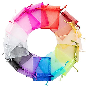 CLRBEATTY 100 Pcs Sheer Gift Bags,2.8"x3.6" Sheer Organza Bags,Drawstring Organza Jewelry Pouches,Organza Drawstring Bags for Wedding Party Festival Christmas Favor Gift(Red)