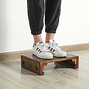 SINOBEST Low Wood Stool, Rectangular Bed Step Stool, Large Surface Step Ladder for Kitchen & Bathroom, Foot Rest Stool Under Desk, Portable Bed Table for Laptop and Tea