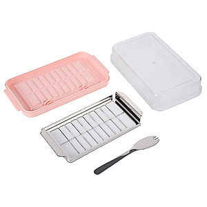 Butter Cutter Container,Cutter Style Butter Case,Stainless Steel Butter Storage Box,Cheese Storage Box with Transparent Cover, Butter Cutter Container, Kitchen Supplies for Home Kitchen(Pink)