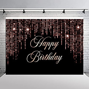 Wollmix Happy Birthday Decorations Backdrop for Women Rose Gold Banner Girls Princess Glitter Sweet 16 Photography Background Party Supplies Photo Booth Cake Table Props 7x5ft