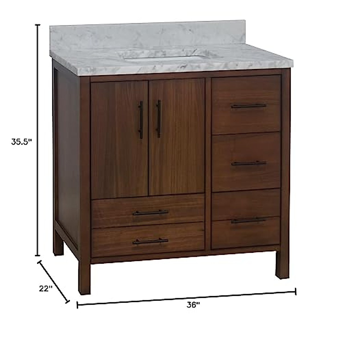 California 36-inch Bathroom Vanity (Carrara/Walnut): Includes Walnut Cabinet with Authentic Italian Carrara Marble Countertop and White Ceramic Sink