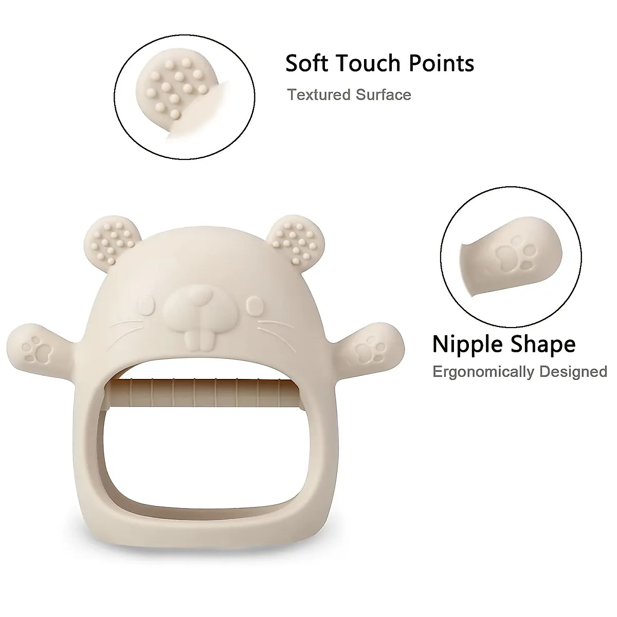 PandaEar 2 Pack Silicone Baby Teething Toys| Baby Hand Teether Mitten for Sucking Needs| Baby Chew Toys Hand Pacifier for Soothing Teething Pain Relief (White/Pink)