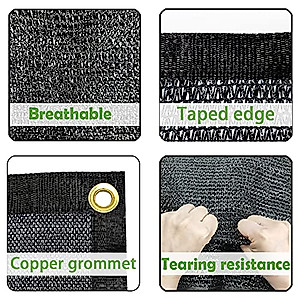 Vocray 70% 10ftx20ft Black Sunblock Shade Cloth Taped Edge with Grommets UV Resistant Net, Garden Sun Shade Mesh Trap for Plant Cover, Greenhouse, Patio Lawn