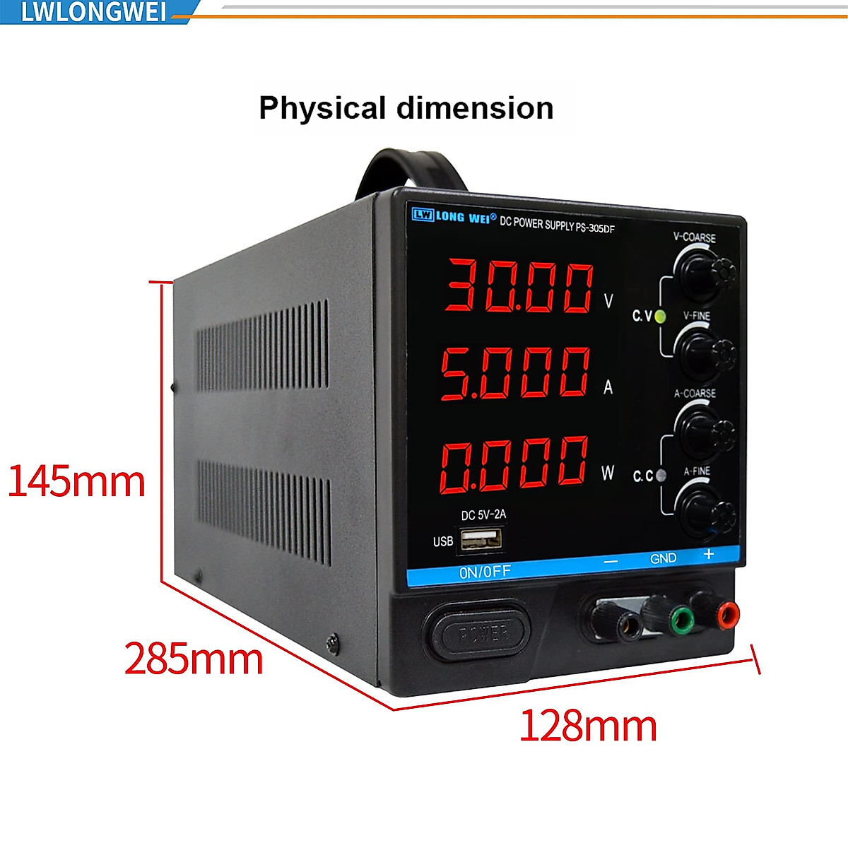 LWLONGWEI DC Power Supply Variable,30V 10A Adjustable Switching Regulated DC Bench Power Supply with 4-Digits LED Power Display, Coarse and Fine Adjustments with Alligator Leads Black