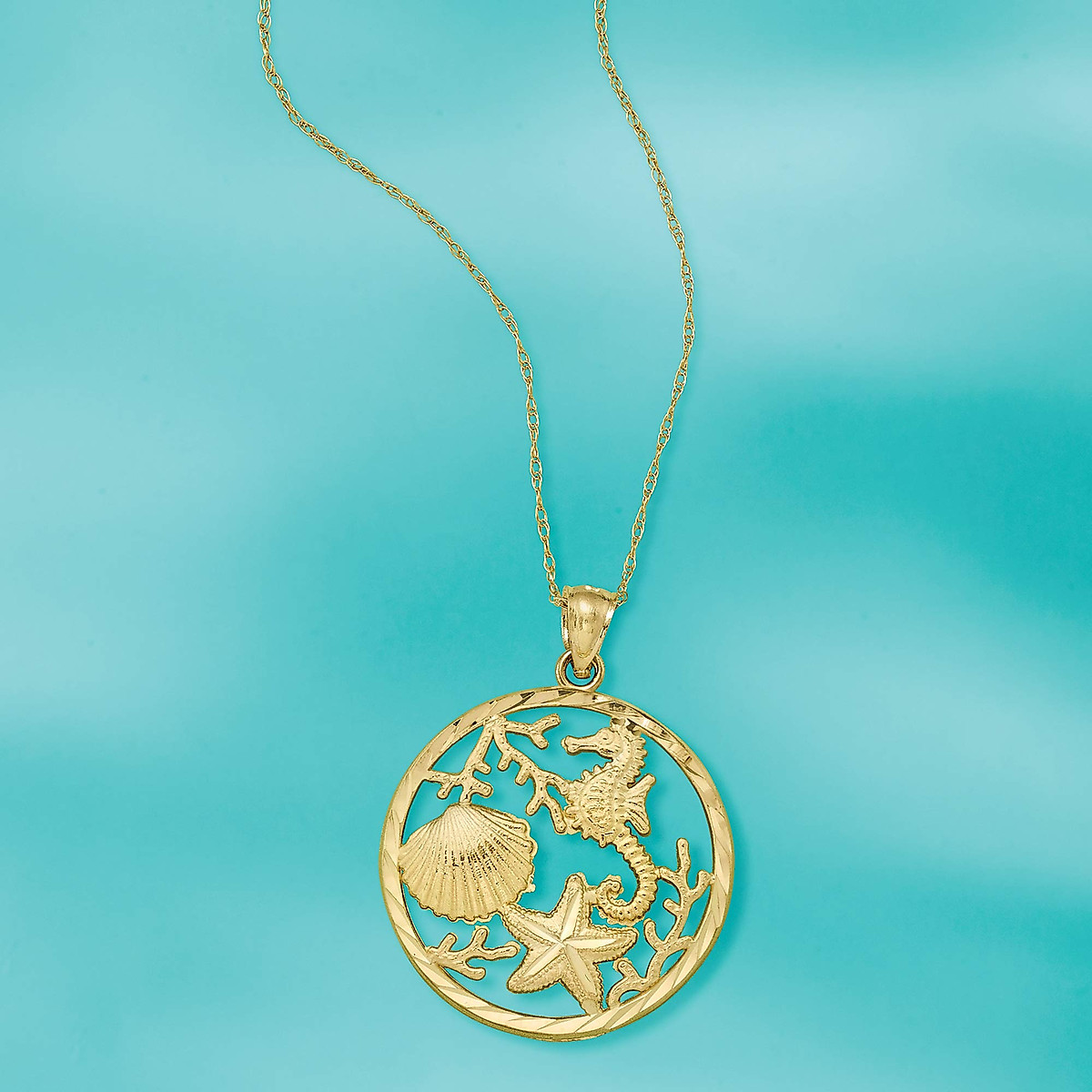 Ross-Simons 14kt Yellow Gold Sea Life Pendant Necklace. 18 inches