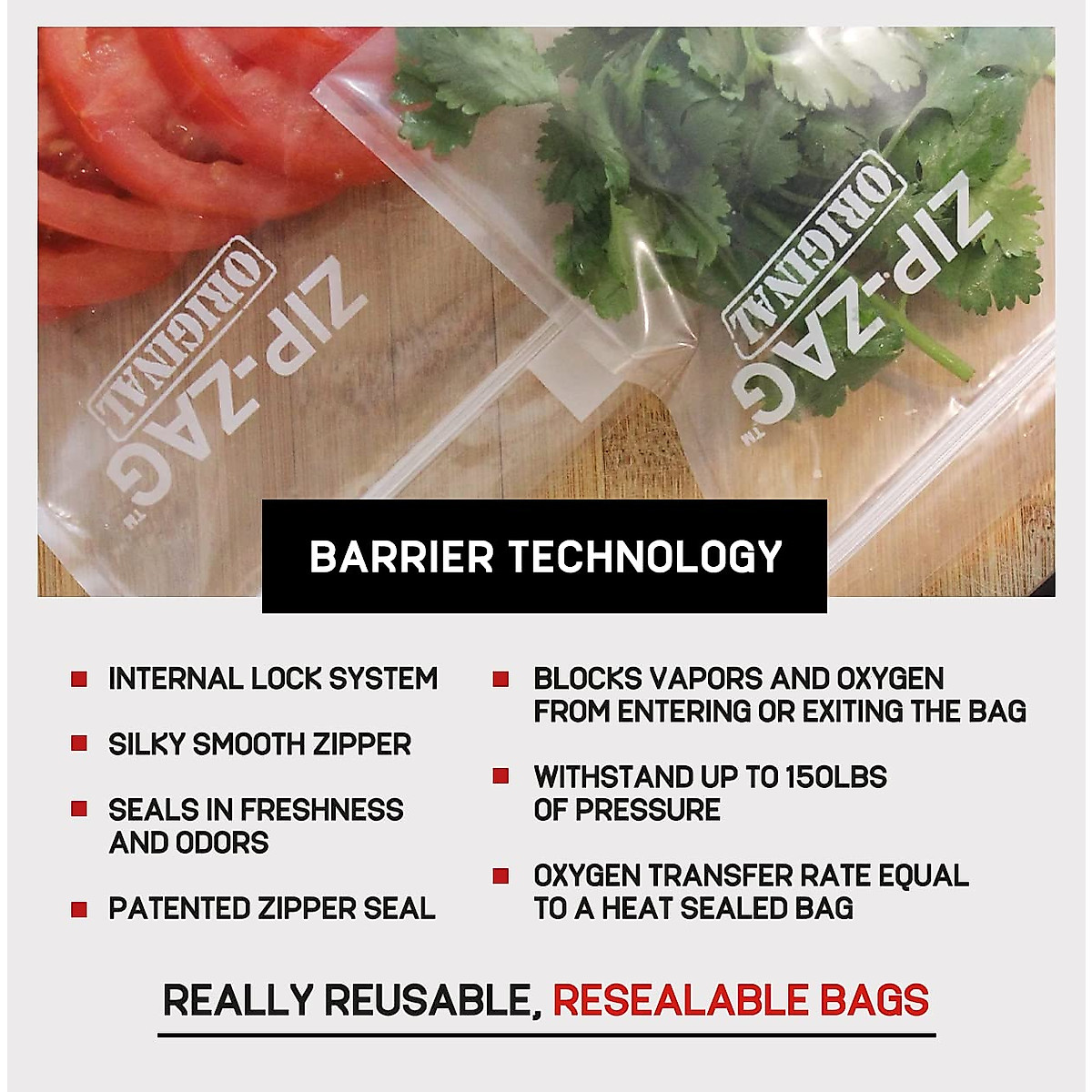 Zip Zag Bag Black (1/2 LB) 10x Large Zip Lock Bags (10.5" x 11") | Say Goodbye to Stale Herbs And Spices With Food Safe Zipper bags | Resealable, Reusable, Washable and Airtight Zipper Bags