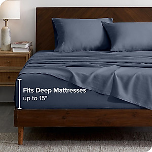 Bare Home Queen Sheet Set - Luxury 100% Linen Bed Sheets - Deep Pockets - Easy Fit - 4 Piece Set - Bedding Sheets & Pillowcases (Queen, Indigo)