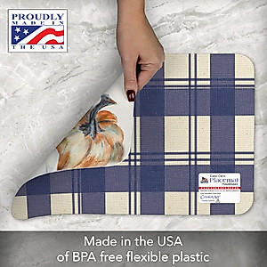 CounterArt Pumpkin Blues 4 Pack Reversible Easy Care Flexible Plastic Placemats Made in The USA BPA Free PVC Free Easily Wipes Clean