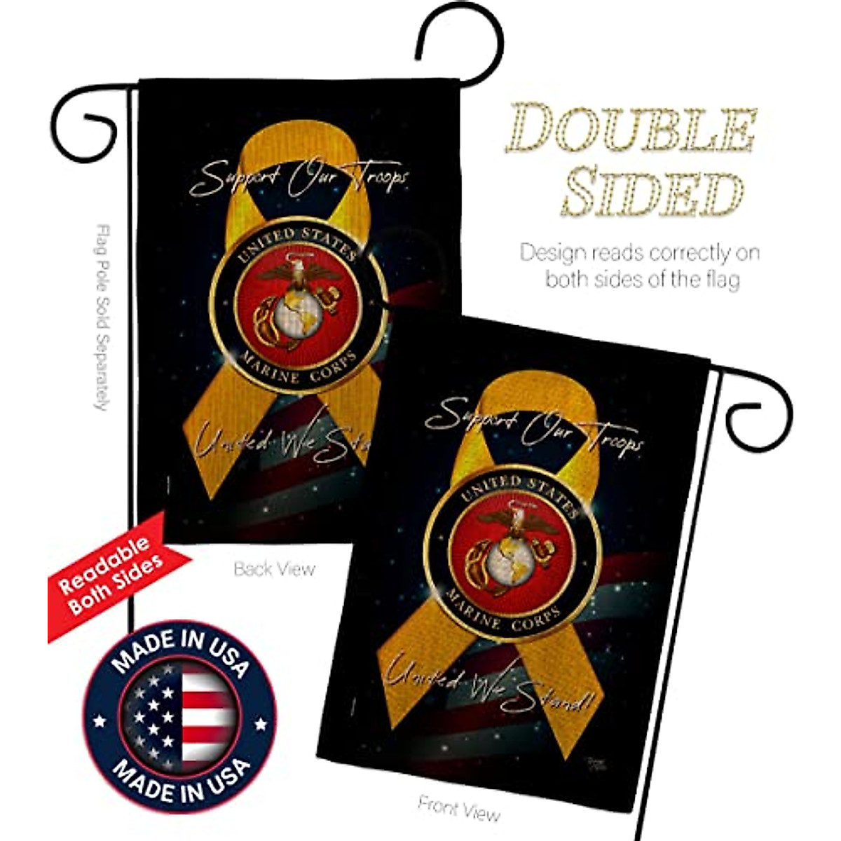 Support Marine Corps Burlap Garden Flag - Set Wood Dowel Armed Forces USMC Semper Fi United State American Military Veteran Retire Official - House Banner Small Yard Gift Double-Sided 13 X 18.5