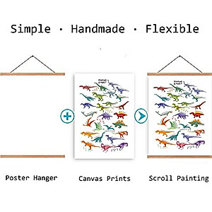 CHDITB Dinosaur Art Print Magnetic Natural Wood Hanger Frame Poster,Canvas Animal Dinosaur Alphabet Painting 28X45cm Wall Hanging Art Print for Kids Room Classroom Nursery Decor