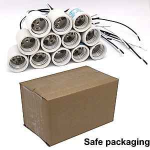 New orange heart E26 Socket, Ceramic Standard Medium Screw Socket, E26 E27 Bulb Lamp Holder, E26 Light Socket with 12 inch Wire Lead for Halogen Incandescent LED Light Bulb (12 Pack)