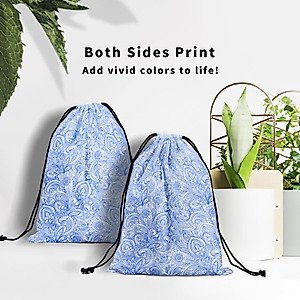 Blue White Floral Grip Bag - Traditional Flower Grip Bags for Gymnasts Teal Flowers Gymnastic Bag Abstract Modern Art Gym Pouch Bag Artistic String Bag Adjustable for Personal Equipment