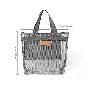 Pebipoo Mesh Shower Caddy Bag, Quick Dry Portable Tote Bag with Zipper and Inner Pocket, Lightweight Bath Organizer for College Dorm Bathroom, Swimming, Gym, Beach, Travel (Gray)