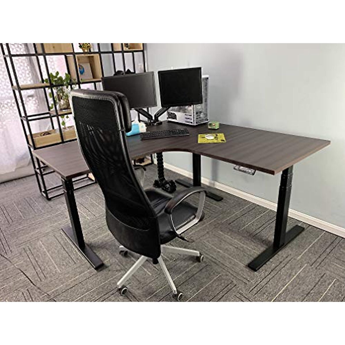 VWINDESK VJ301 L Shaped Electric Height Adjustable Standing Corner Desk Frame Only W/Triple Motor, Ergonomic Sit Stand Up Height Adjustable Steel Base with Digital Memory Keypad (Black)