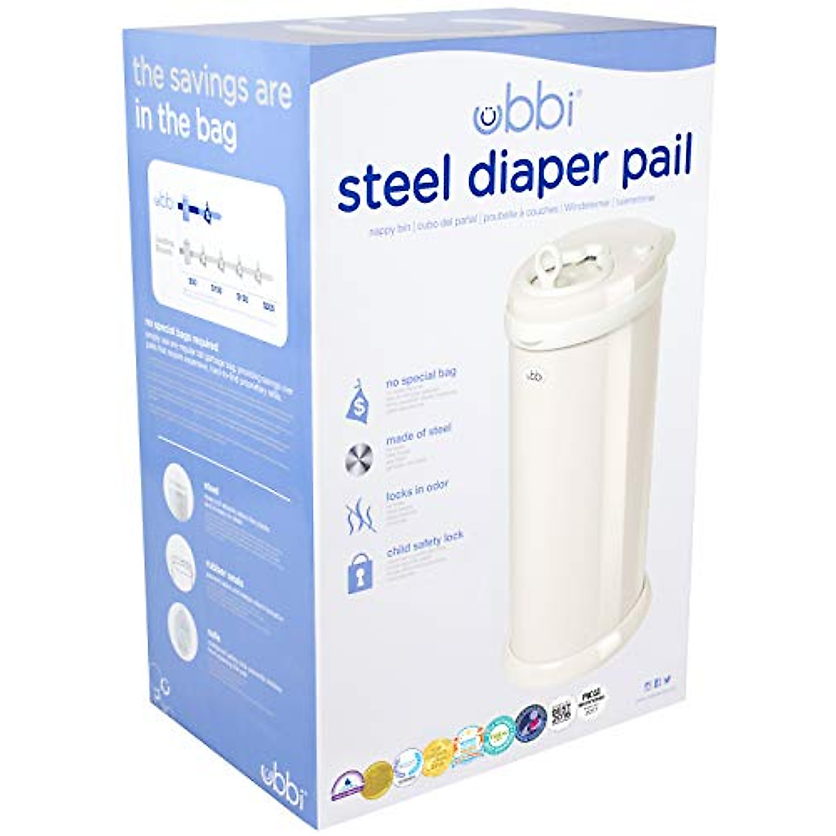 Ubbi Steel Diaper Pail and Refill Bags Bundle for Odor Control and Easy Disposal