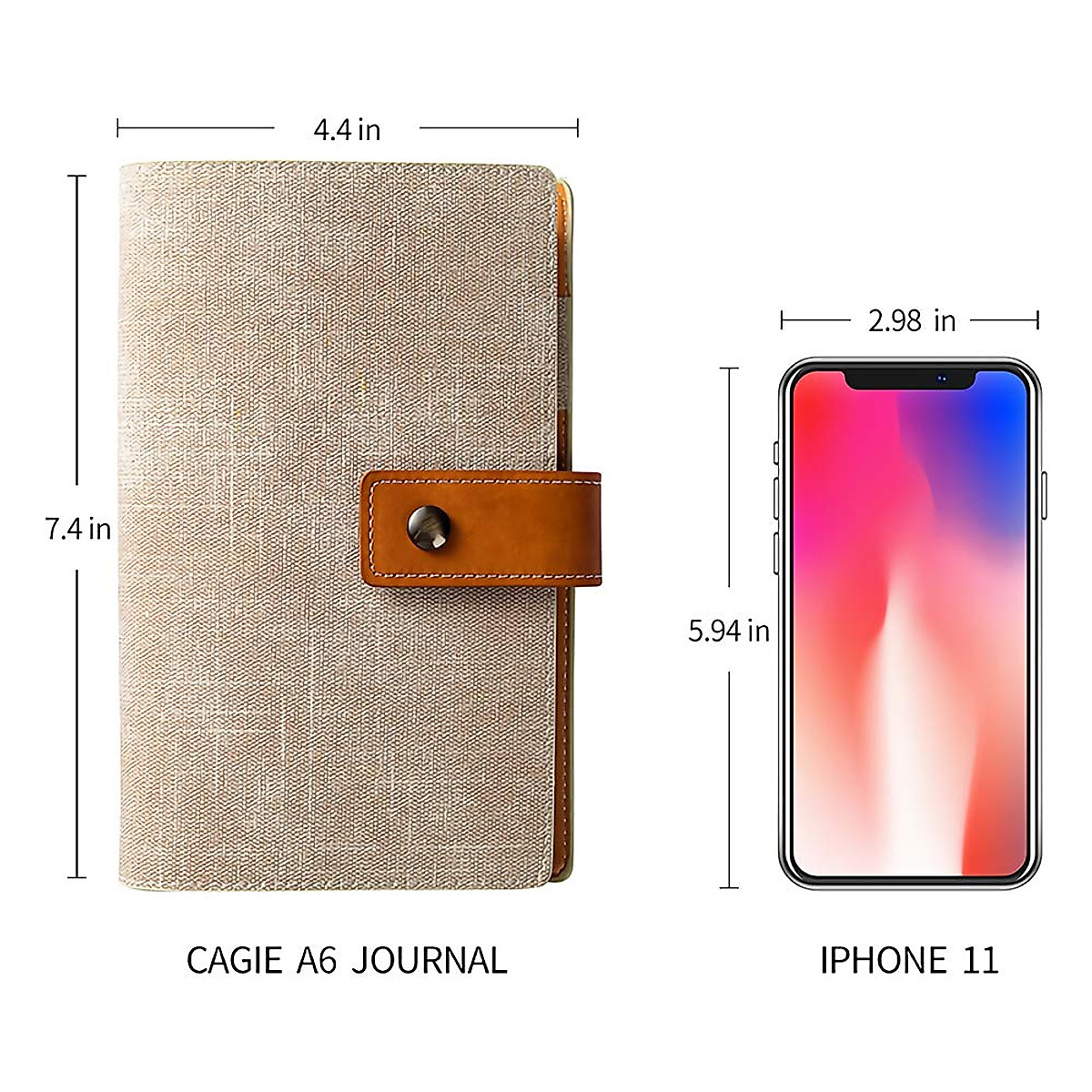 CAGIE A6 Refillable Faux Leather Traveler Notebook Binder Journals 6 Ring Binder Personal Organizer Travel Diary for Women Men Lined Grid Blank Paper with Calendar Light Khaki