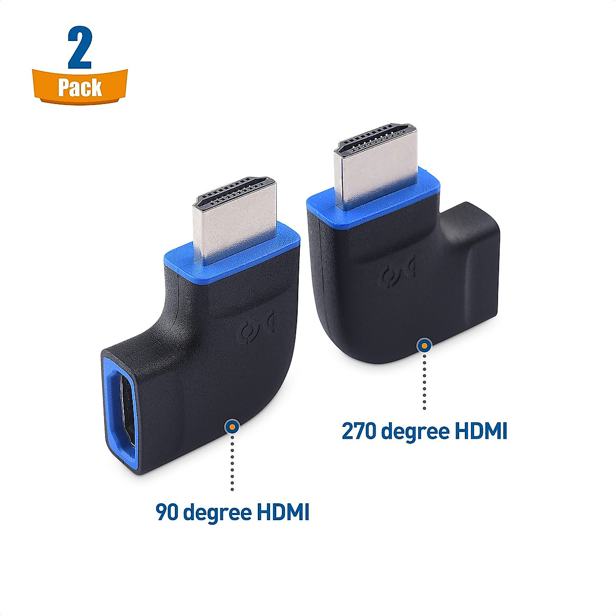 Cable Matters Combo-Pack 8K@60Hz Flat Right Angle HDMI 2.1 Adapter with HDR (8K HDMI Right Angle Adapter / 4K@240Hz HDMI 90 Degree Adapter / 270 Degree and 90 Degree HDMI Adapter) in Black