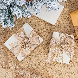 MAYREEL Champagne Christmas Ribbon Wired 2.5 Inch Champagne Gold Ribbon for Christmas Trees Wreaths Tree Toppers Crafts Home Decor Gift Wrapping 6 Rolls Total 36 Yards