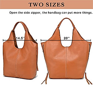 Soft Genuine Leather Tote Bag Womens Top Handle Handbags Quality Multi-function Hobo Shoulder Bag and Travel Lady Purses (Brown)
