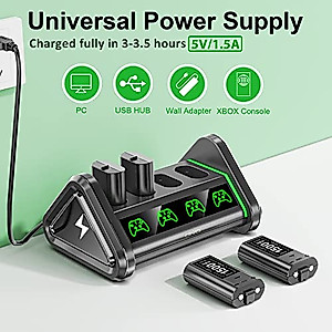 Rechargeable Battery Pack for Xbox Controller, 4 Packs 1500mAh Rechargeable Controller Battery Pack for Xbox Series X/S/One X/S/Elite/Core Controllers, Charger Station for Xbox Controller Battery Pack