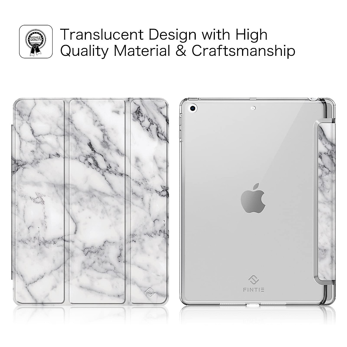 Fintie Case with Built-in Pencil Holder for iPad 6th / 5th Generation - Lightweight SlimShell Cover with Translucent Frosted Back, Supports Auto Wake/Sleep for iPad 9.7 Inch 2018/2017, Marble White