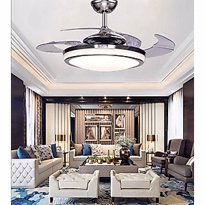 efperfect 48" Ceiling Fan Light Polished Chrome Clear Retractable Blades 3 Color Changes 3 Speeds LED Ceiling Fan with Remote Control for Living Room Bedroom Restaurant Kitchen