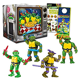 Teenage Mutant Ninja Turtles Figures Collection - Bundle with 4 TMNT Mini Figurines Toys for Boys with TMNT Stickers | TMNT Party Favors for Kids 8-12
