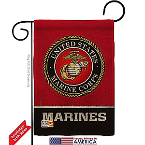 US MILITARY United State Burlap Garden Flag Pack Armed Forces Marine Corps USMC Semper Fi American Military Veteran Retire Official Applique House Banner Small Yard Gift Double-Sided, Made in USA