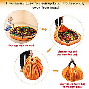 Toy Storage for Lego Play Mat Bag - Duplo Toy Organizer Storage Bag by Drawstring for Kids with Lips can as Gift (Orange 47 inch)
