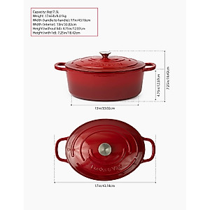 Larder & Vine Enameled Cast Iron Dutch Oven with Lid - Oversized Handles, Dome Lid, Dutch Oven for Sourdough Bread Making, 8QT/7.5L - (Cabernet)