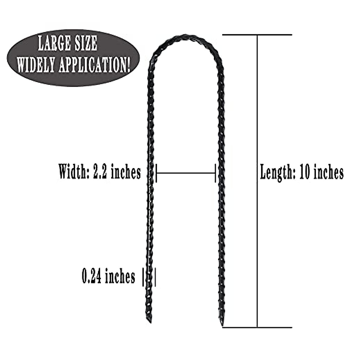 Nigh Coated Rebar Trampoline Wind Stakes Set of 12 Safety Ground Anchors Stakes Extra Heavy Duty Metal Landscape Staples 10 Inches Long (Black)