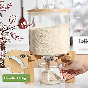 Zhehao 2 Pcs Glass Rice Dispenser 5L Flour Cereal Rice Storage Container Creative Rice Holder with Wooden Stand, Airtight Lid and Measuring Cup for Pantry Sugar Coffee Beans Kitchen Food Organization