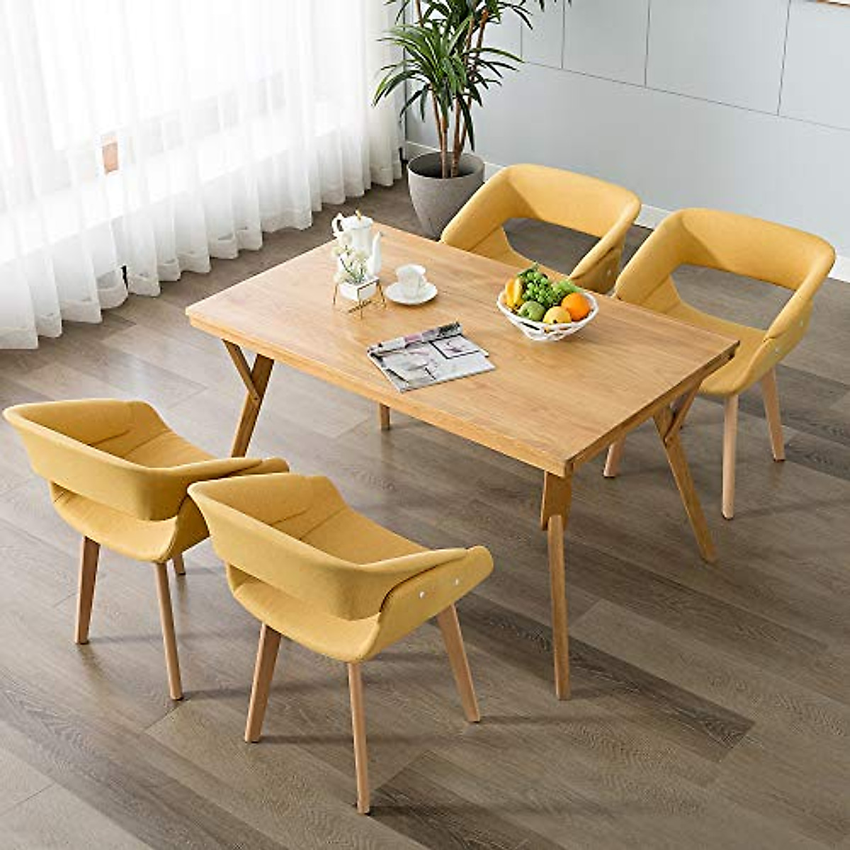 ivinta Modern Dining Room Chair Set of 2 for Kitchen, Mid-Century Upholstered Fabric Accent Chair with Solid Wood Legs