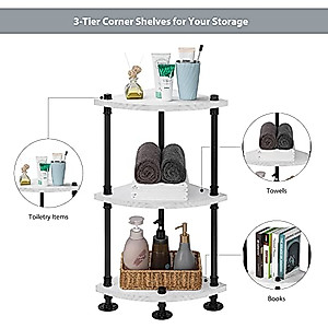 BTY Small Corner Shelf 3 Tier Free Standing Corner Display Rack Wood Corner Storage Stand Shelves for Bedroom Bathroom Small Place (Grey White)